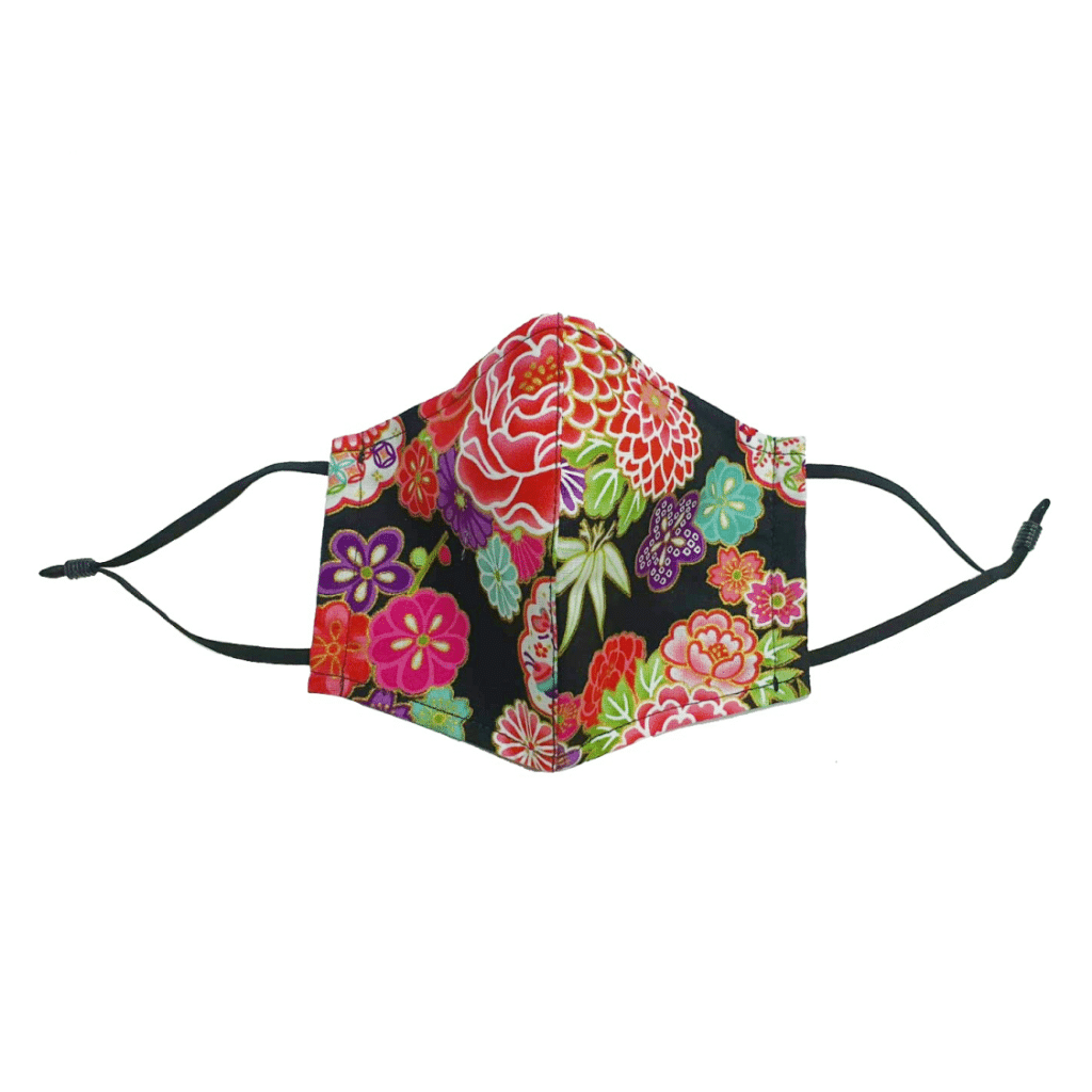 Black Japanese Floral (3D Print) Reusable Mask - Cerebral